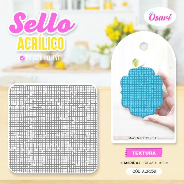 TEXTURA DE TEJIDO ROTO - SELLO ACRILICO ALTO RELIEVE - Osari