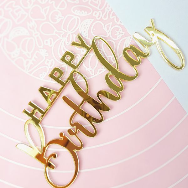 HAPPY BIRTHDAY - TAMAÑO 12CM - TOPPER ACRÍLICO DORADO - ESPEJO - Osari