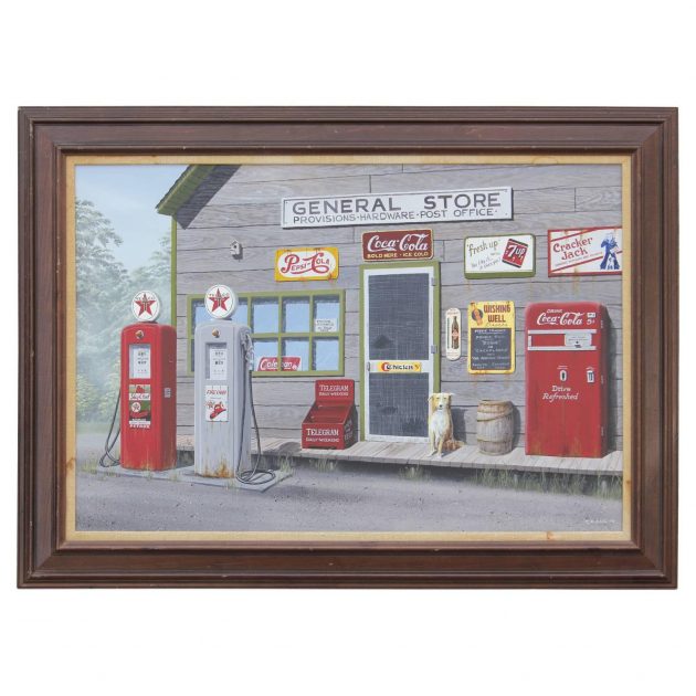 Realistic Vintage Gas Station Painting