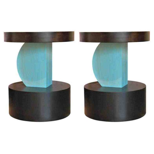 Custom Geometric Post-Modern Handmade Walnut Color Blue and Black Side