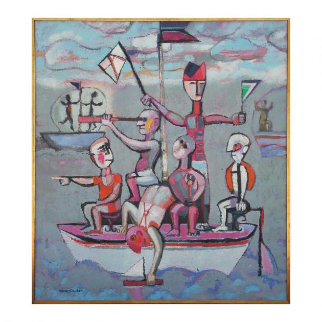 Cubist Cool Toned Abstract Picasso Style Boat at Sea Impressionist…