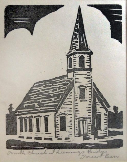 Forrest Bess - "Fourth Church at Deming's Bridge" - Linocut Print 1960
