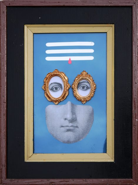 “Collage in Gluckman Frame” Blue Toned Contemporary Surrealist Collage 2022