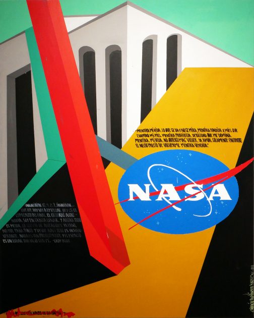 “NASA" Red, Teal, & Yellow Contemporary Pop Art Surrealist Logo…