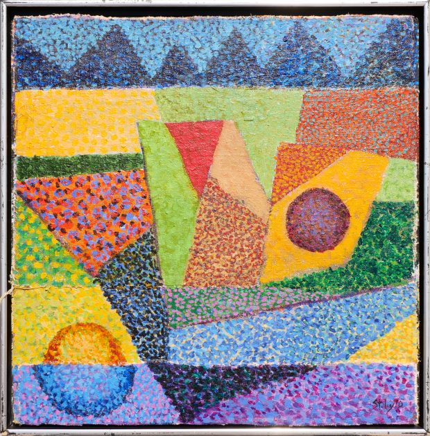 "Counter Point" Colorful Geometric Abstract Pointillism Painting 2010