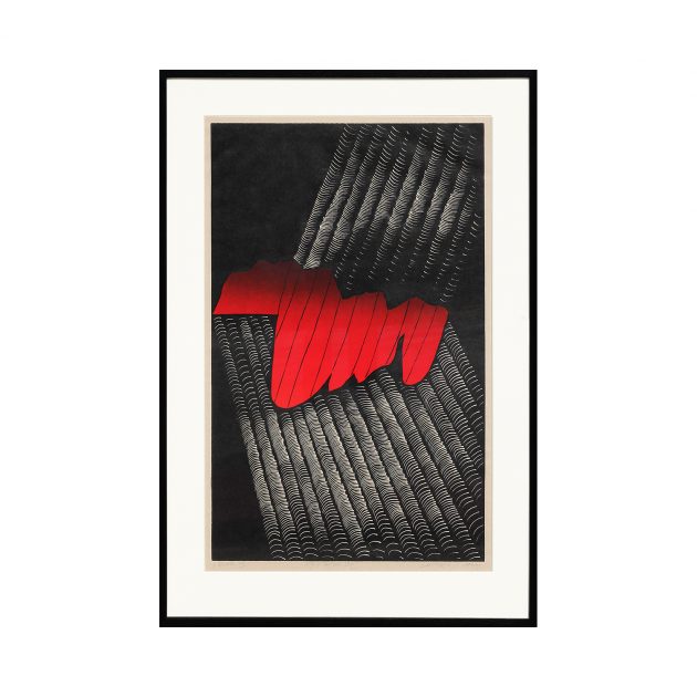 “Signs VIII” Red and Black Abstract Woodcut Print 1999