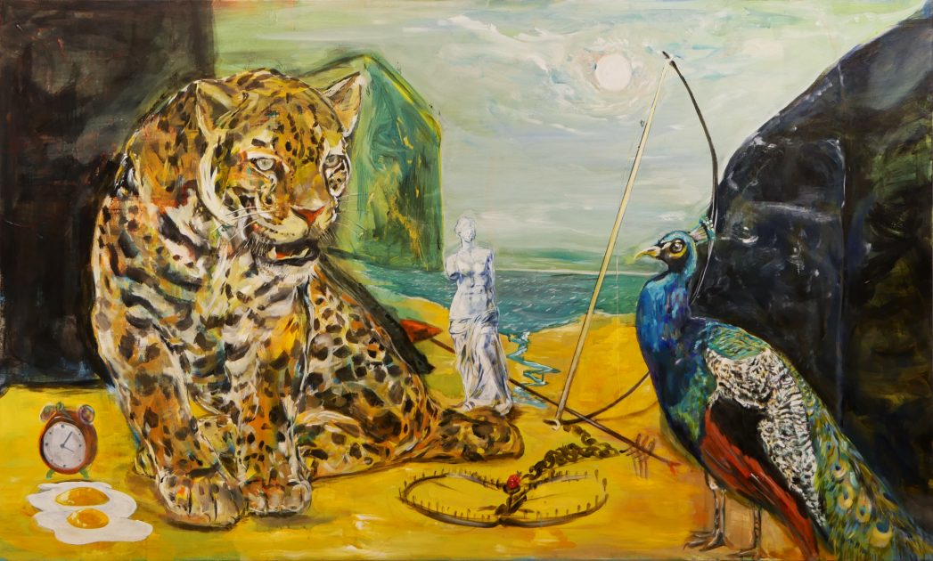 Contemporary Surrealist Landscape Painting of a Leopard & Peacock on ...