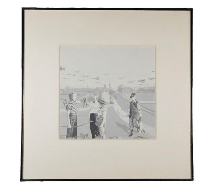 "Fly By" Surrealist Naturalistic Painting with Children, 1984