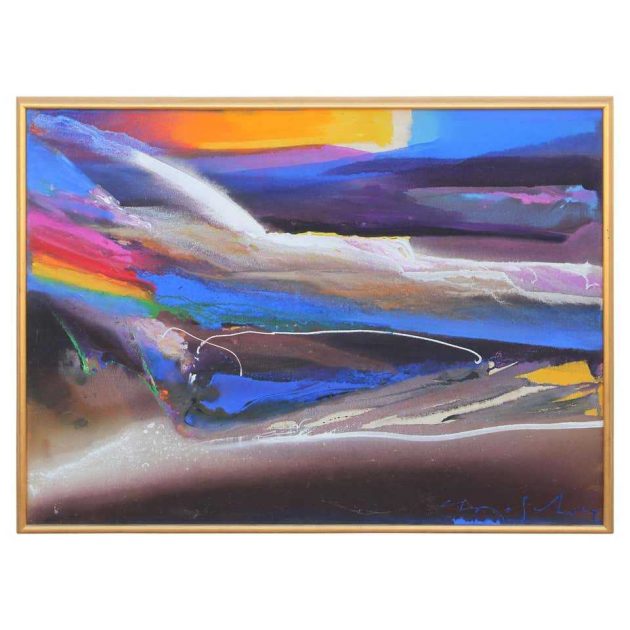 Abstract Jewel-Tone Color Field Landscape Painting 20th Century