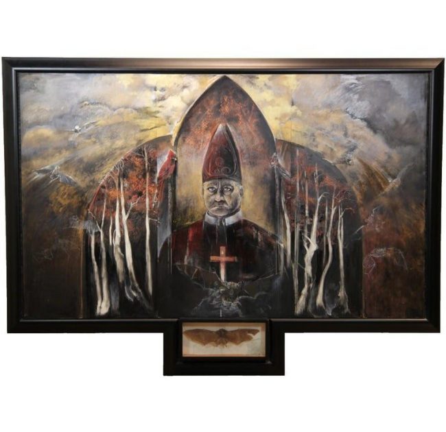 Portrait of a Catholic Cardinal with a Taxidermy Bat 21st Century