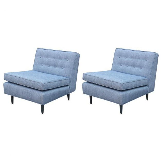 Pair of Modern Blue Slipper Lounge Chairs with French Blue Stained…