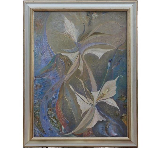 Textured Abstract Floral Purple Tonal Painting, 1996