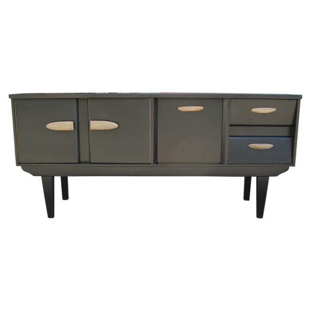 Modern Restored Black and Natural Wood Finish Angled Drawer…