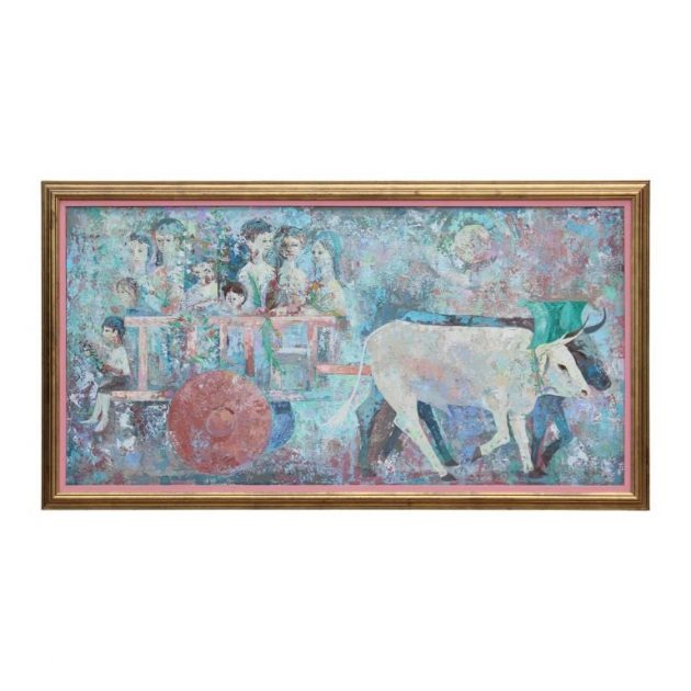 Mary Berry Barnes- Procession of Bulls pulling a Cart of People in…
