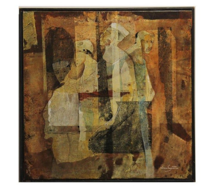 Hakan Engstrom- Cubist Abstract Figurative painting with Four Men 20th
