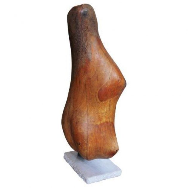Brazilian Biomorphic Fruit Wood Sculpture with Marble Base