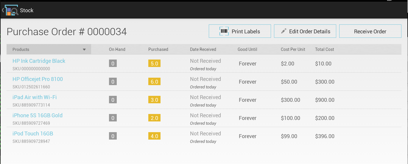 Receive Purchase Order – Support